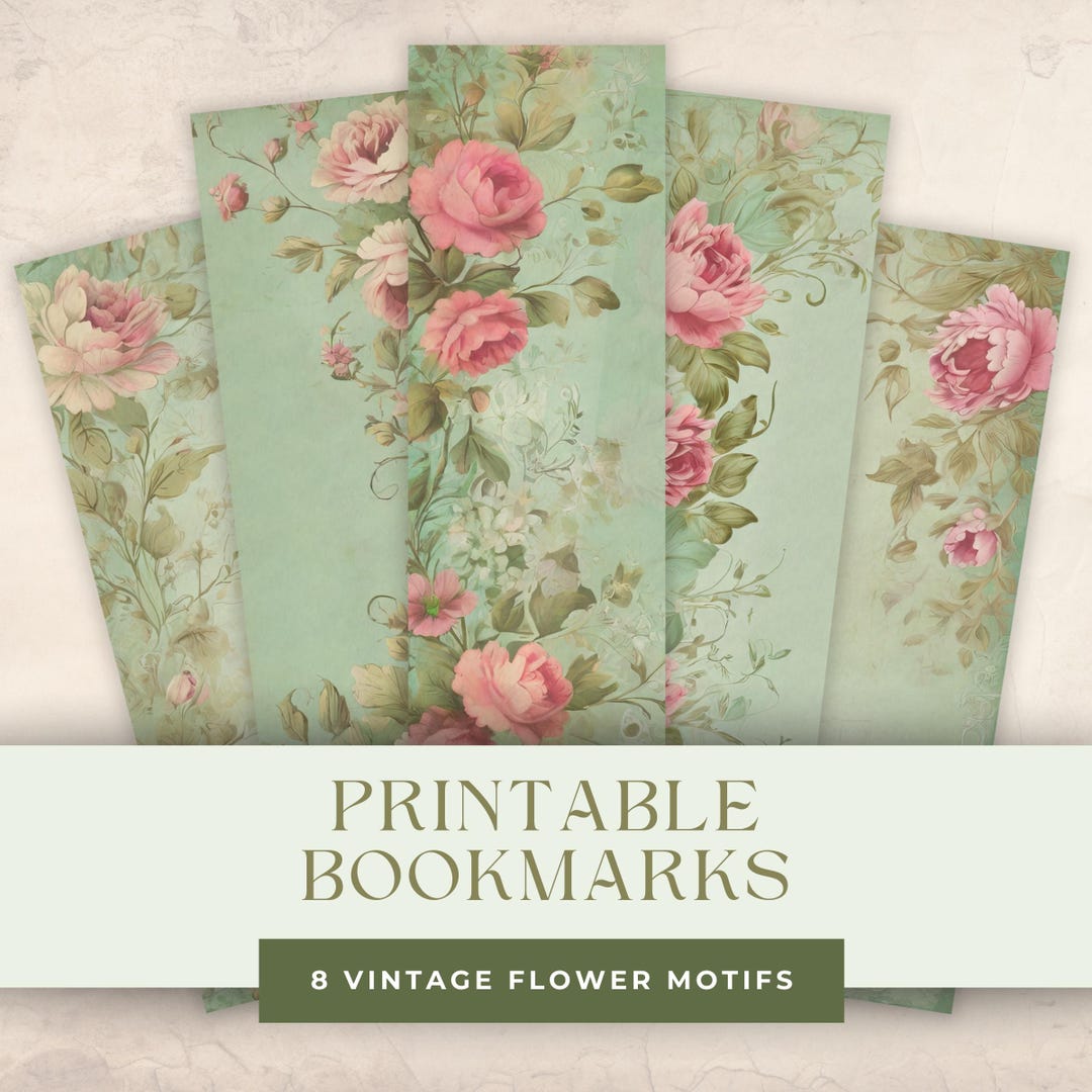 Vintage Flowers Bookmarks Set, Printable Book Accessories, Instant ...
