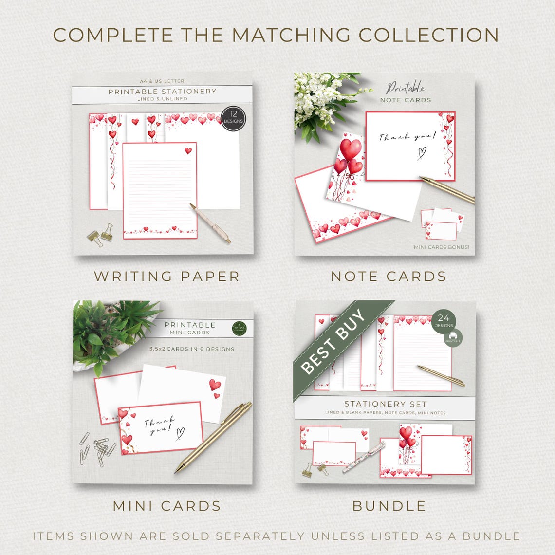 Red Heart Letter Writing Set, Printable Stationery, Lined Paper, Snail ...