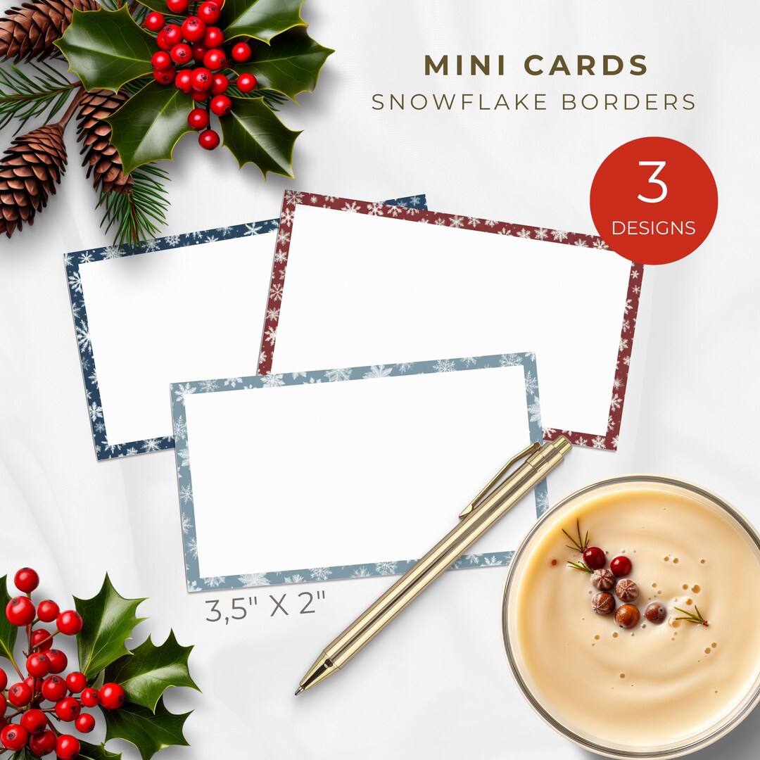 Printable Snowflake Border Mini Cards, Digital Winter Tags, Instant ...