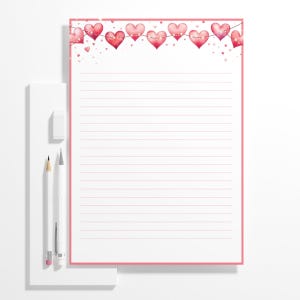 Red Heart Letter Writing Set, Printable Stationery, Lined Paper, Snail ...