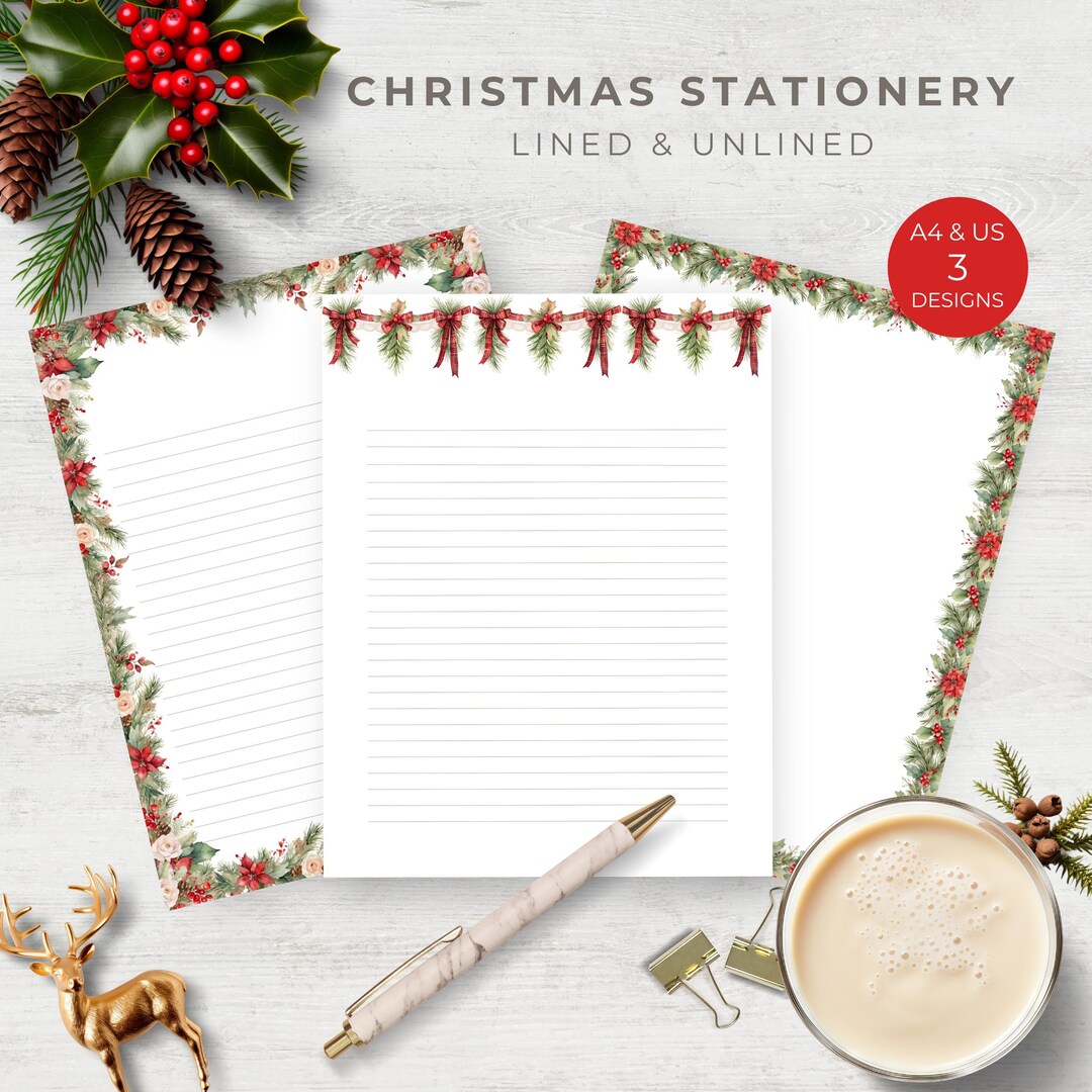 Printable Letter Writing Papers Set, Lined & Unlined Stationery ...