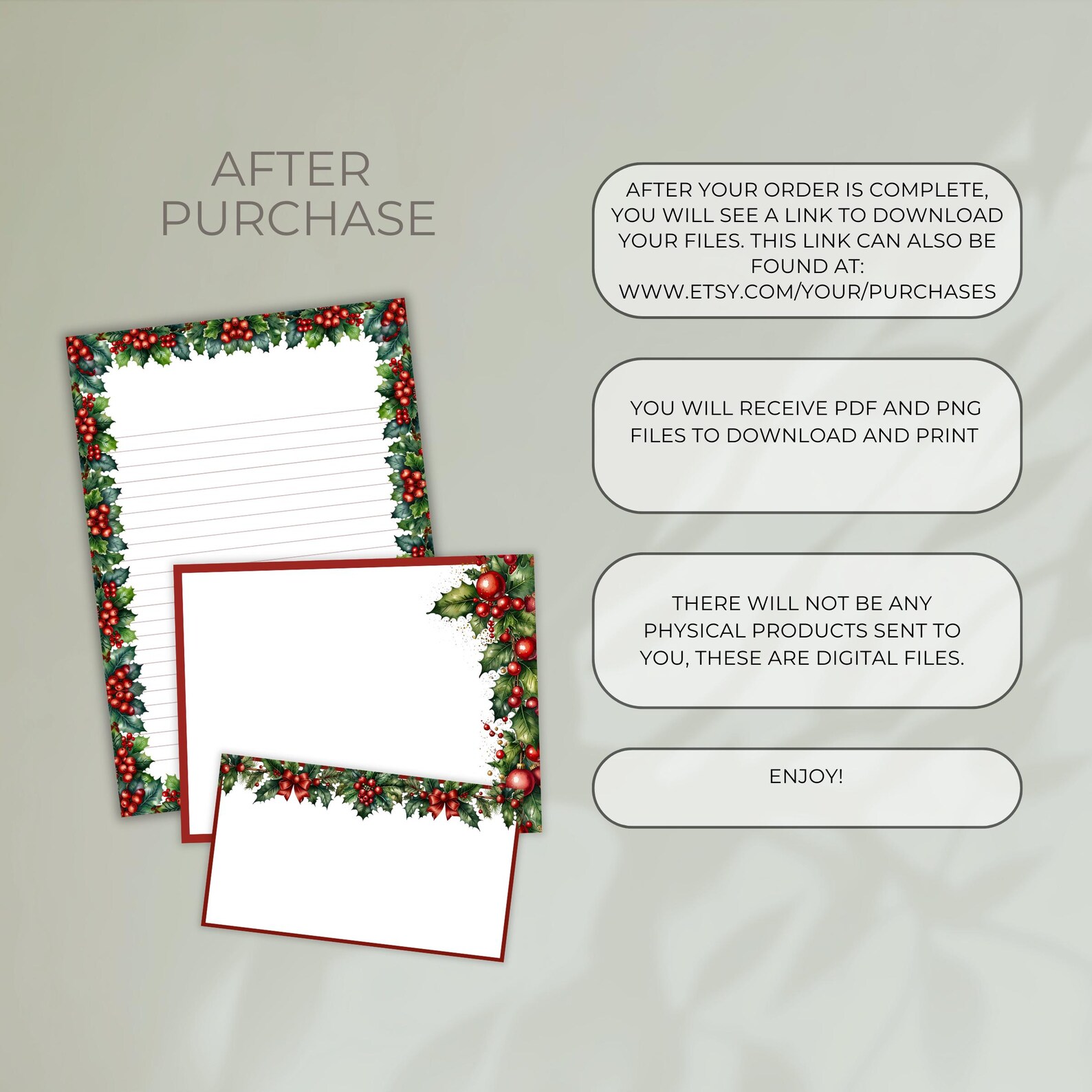 Mistletoe Stationery Bundle, Christmas Letter Writing Set, Holiday Note ...