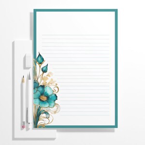 Teal and Gold Stationery Set, Letter Writing Set, Snail Mail Penpal ...