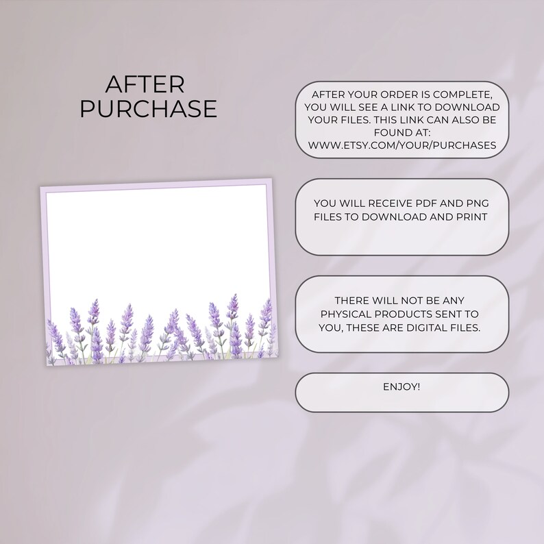 Purple Lavender Flower Note Card, Floral Design, Instant Download ...