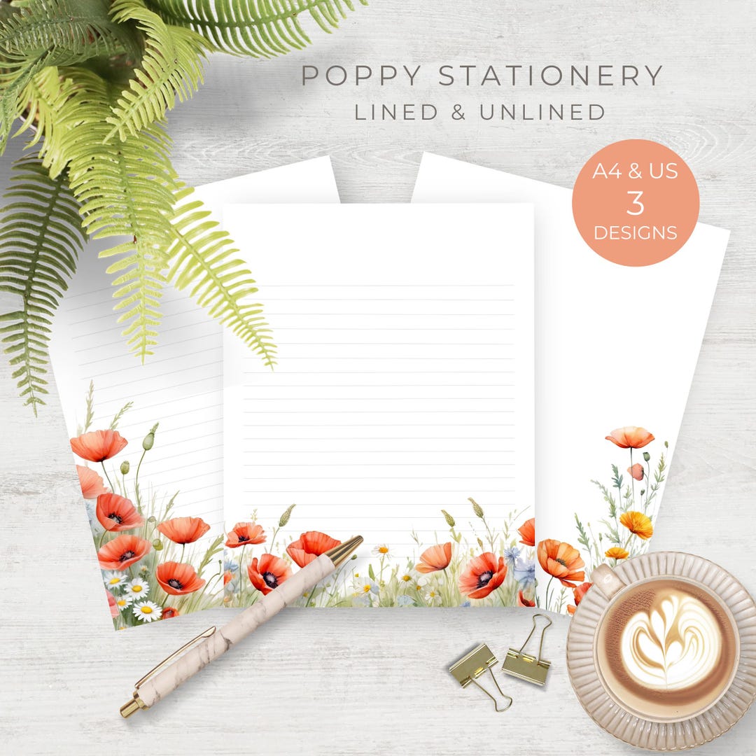 Poppy Letter Writing Paper Set, Stationery Set, Snail Mail Printable ...