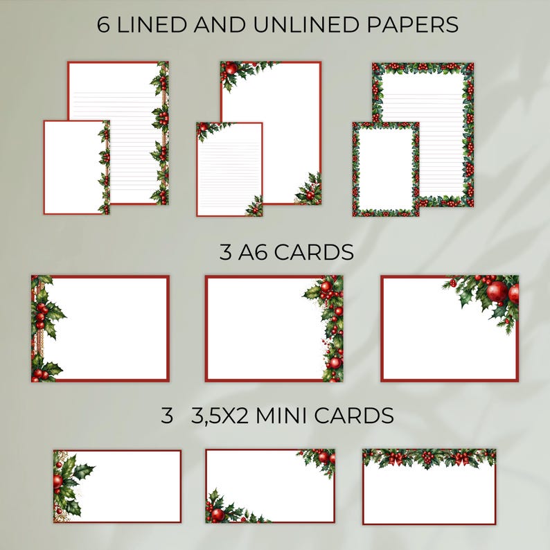 Mistletoe Stationery Bundle, Christmas Letter Writing Set, Holiday Note ...