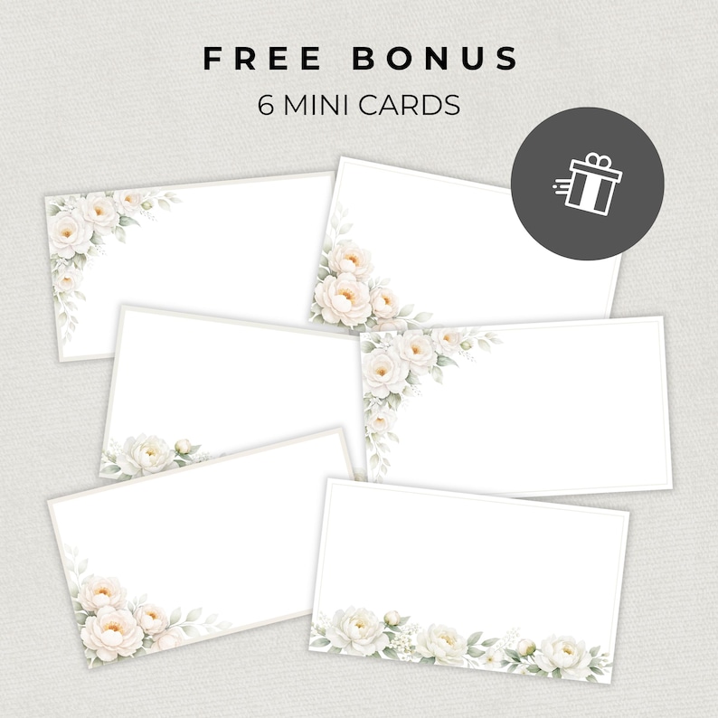 White Peony Blank Note Cards, Soft Pastel Printable Set for Romantic ...