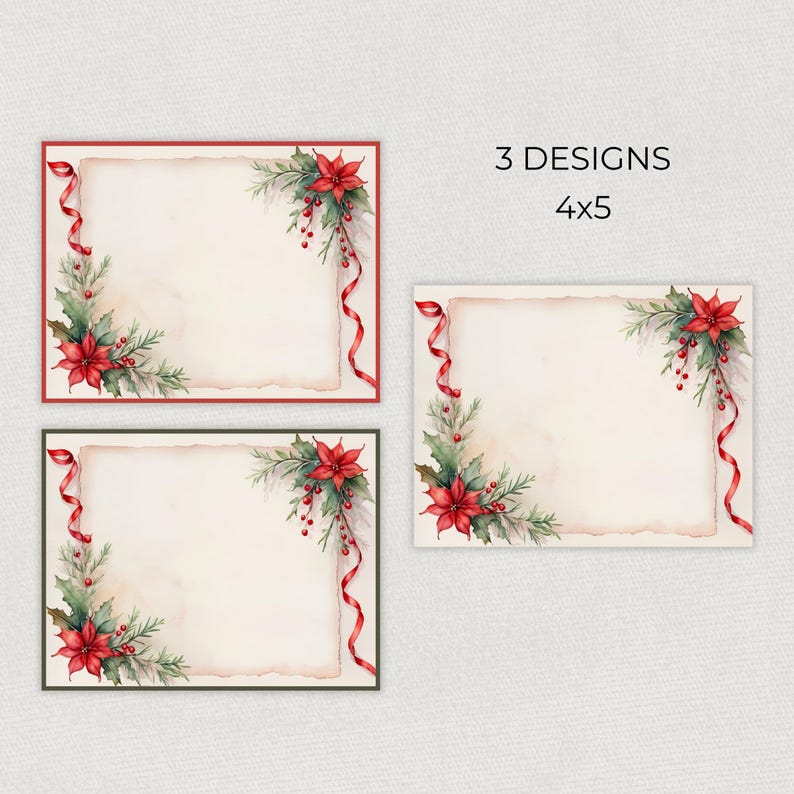Printable Vintage Note Cards, Blank Christmas Cards, Last Minute ...