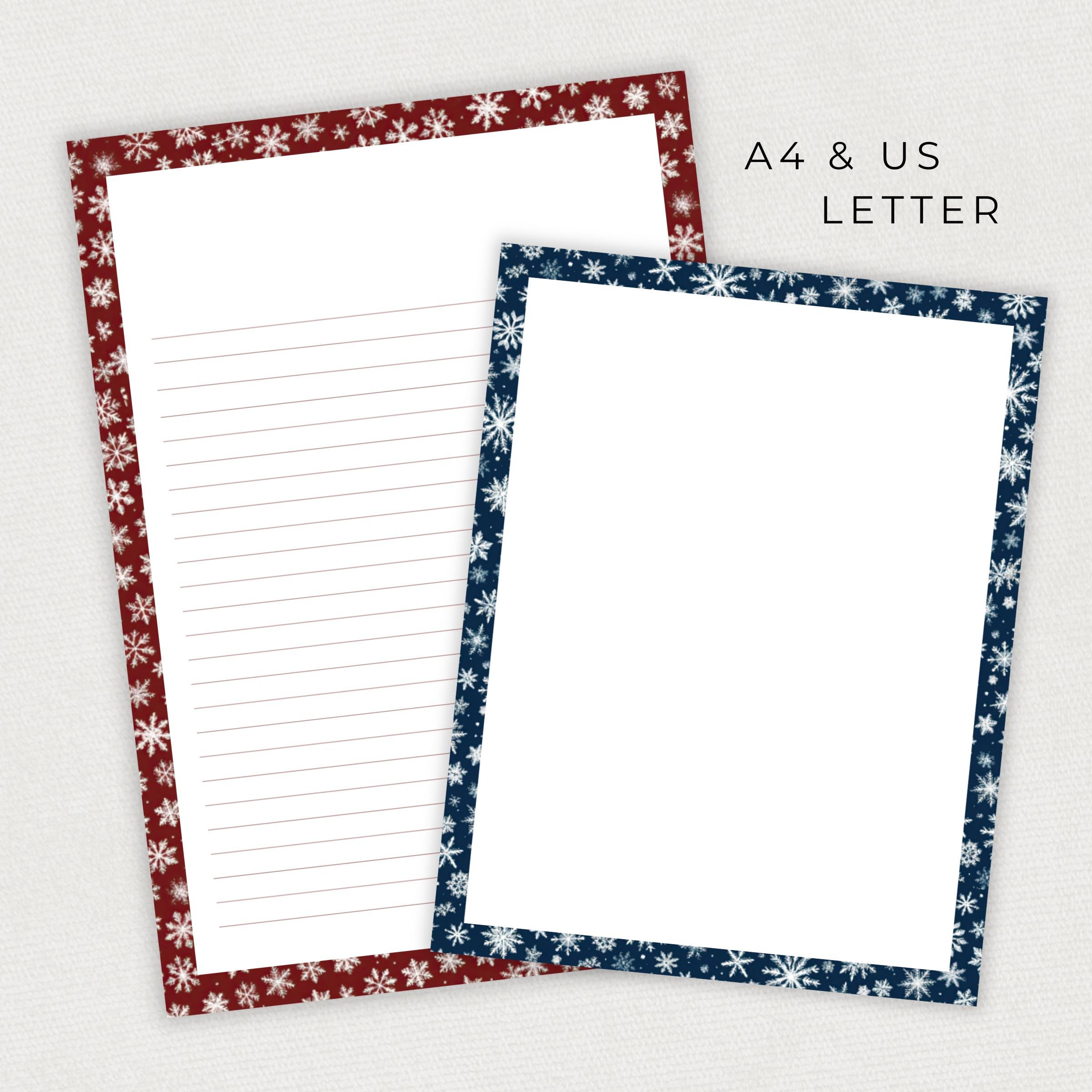 Snowflake Border Letter Writing Set, Printable Stationery, Lined ...