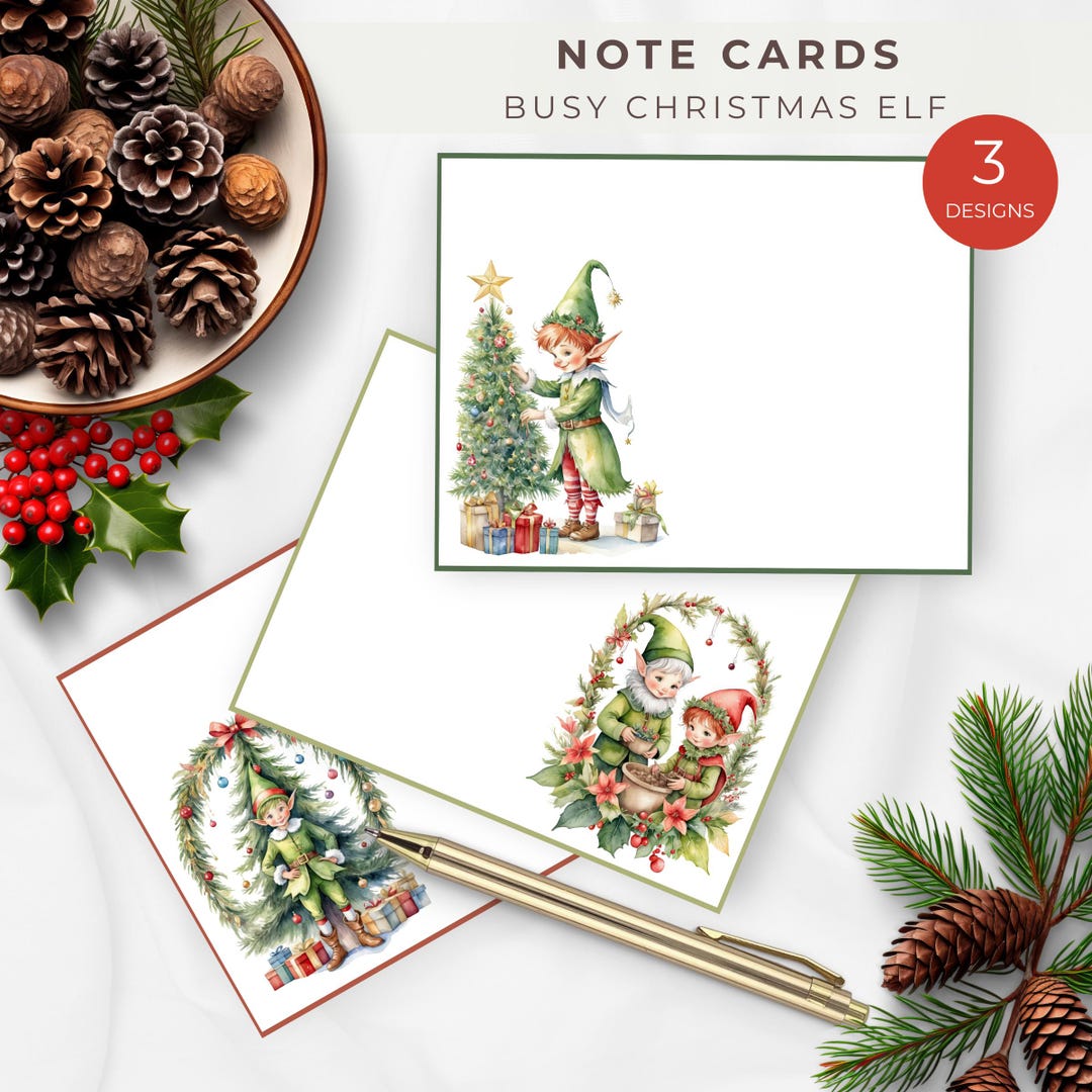Busy Elf Printable Note Cards Set, Instant Download Christmas ...