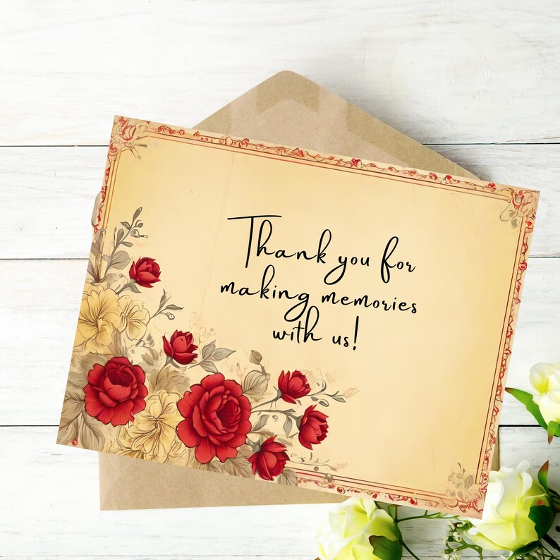 Vintage Red Flower Notecards: Printable Blank Cards (digital Download ...