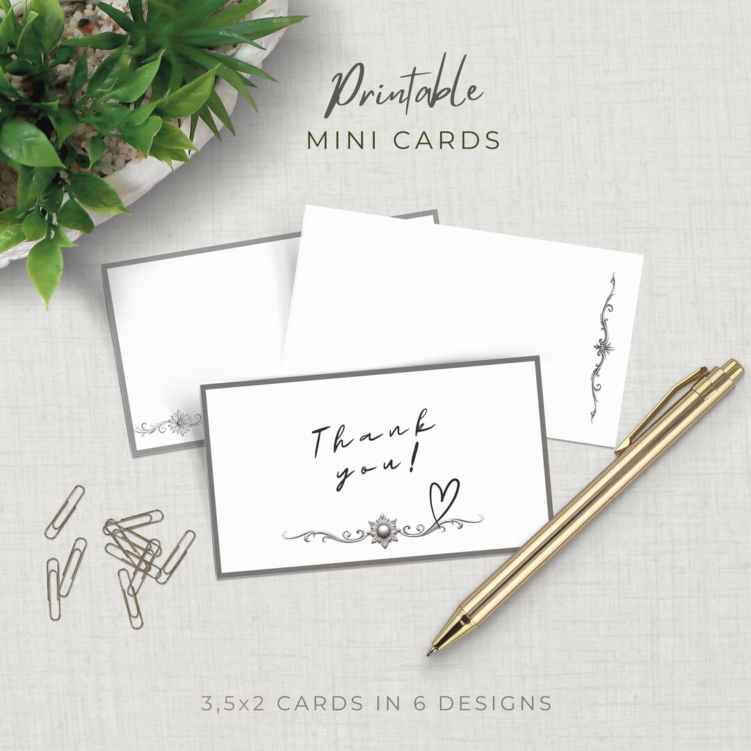 Printable Mini Note Cards, Filigree Border Stationery, Blank Card ...