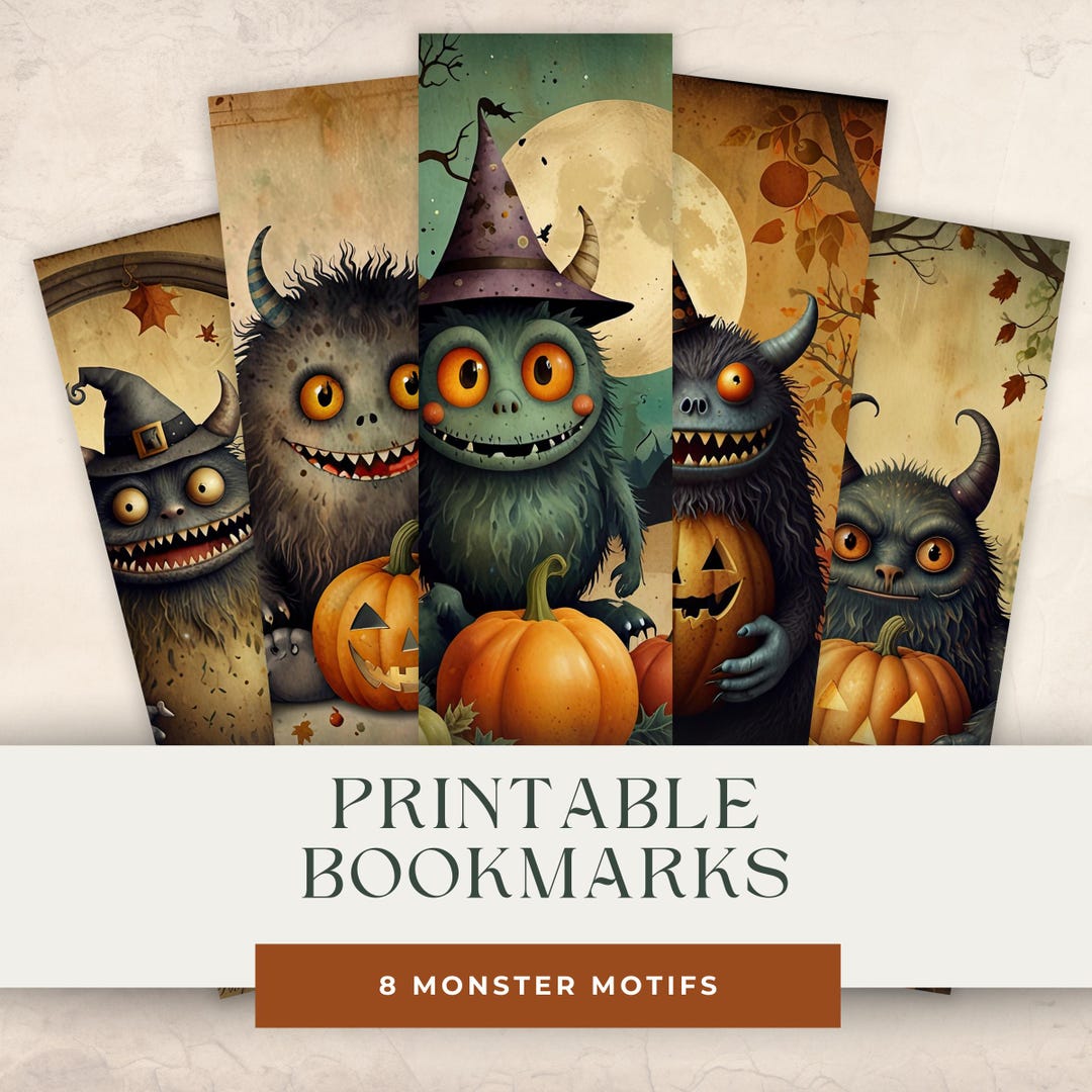 Halloween Monster Bookmarks Printable Stationery, Digital Download Book ...