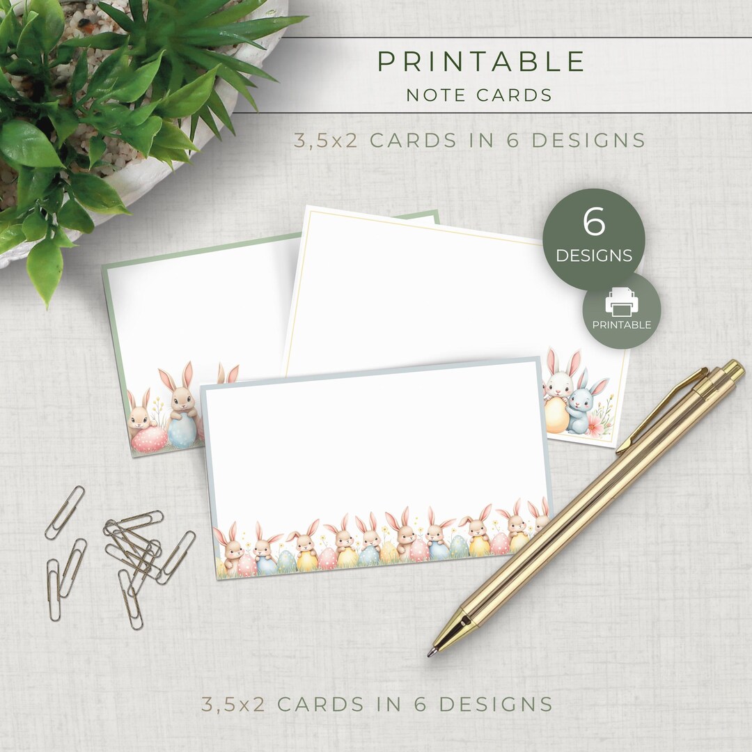 Easter Bunny Mini Note Cards Set, Printable Stationery, Instant ...