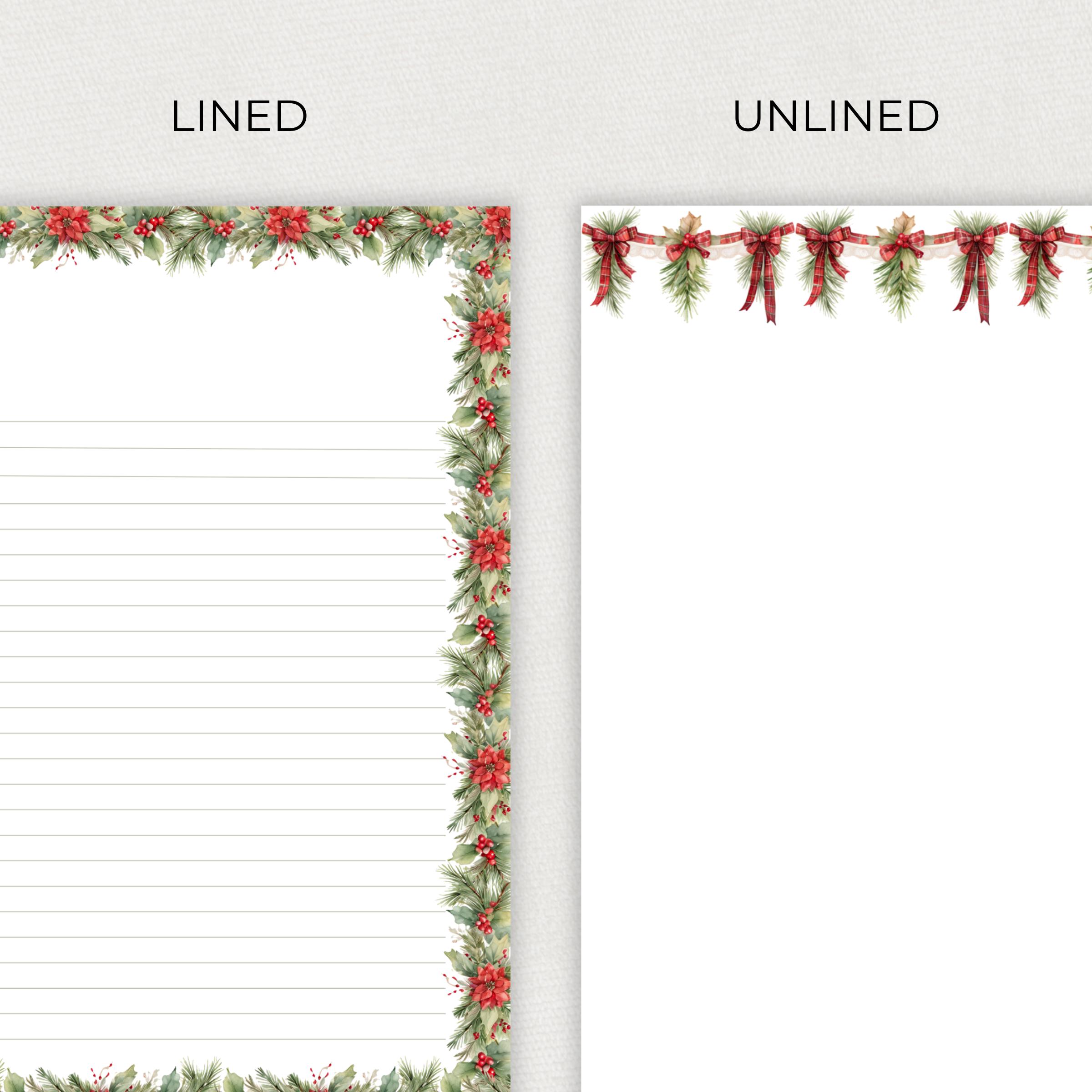 Printable Letter Writing Papers Set, Lined & Unlined Stationery ...