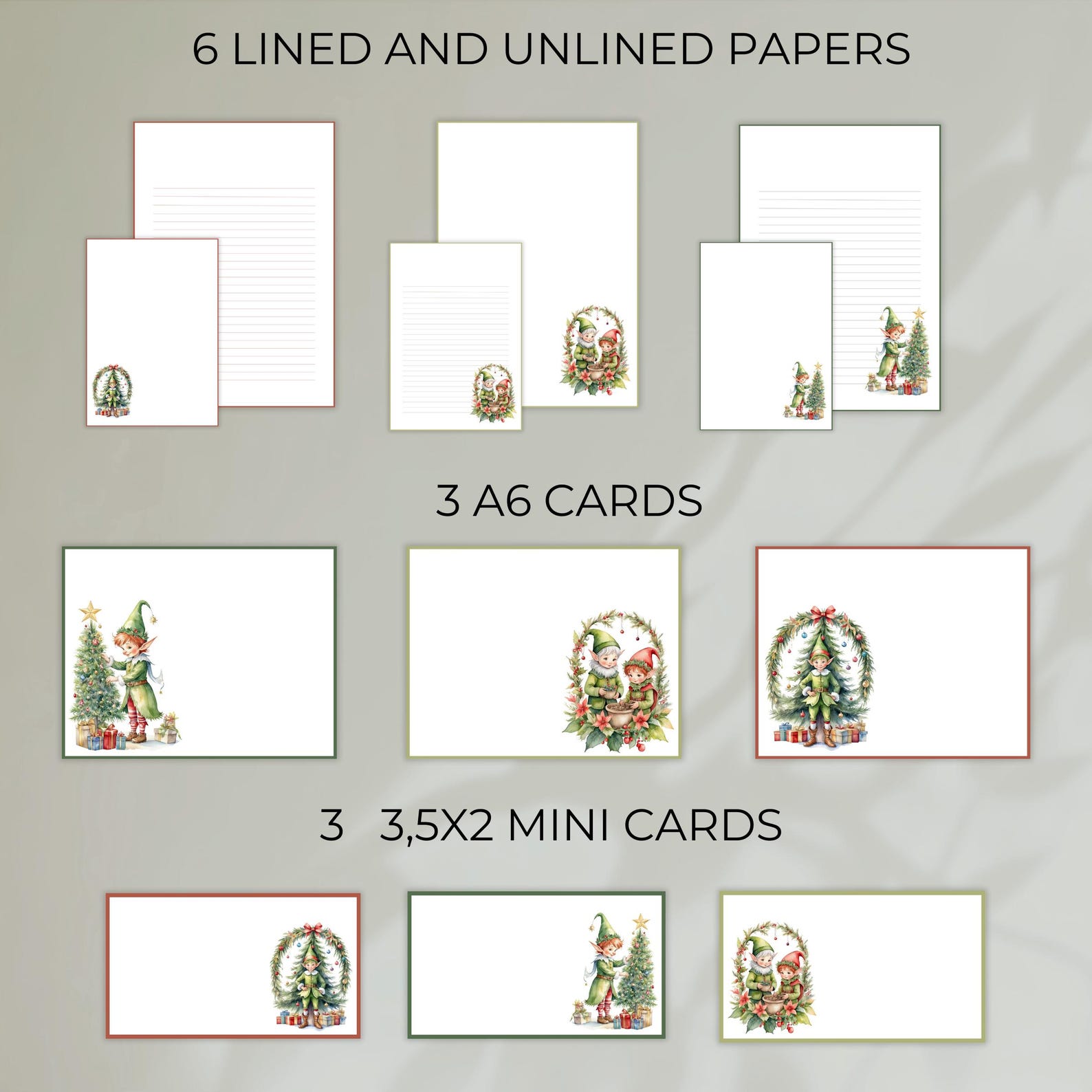 Printable Christmas Stationery and Cards, Busy Elf Stationery Bundle ...