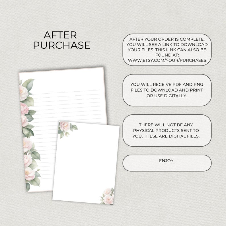 Camellia Floral Printable Writing Paper, Lined and Unlined Letter ...
