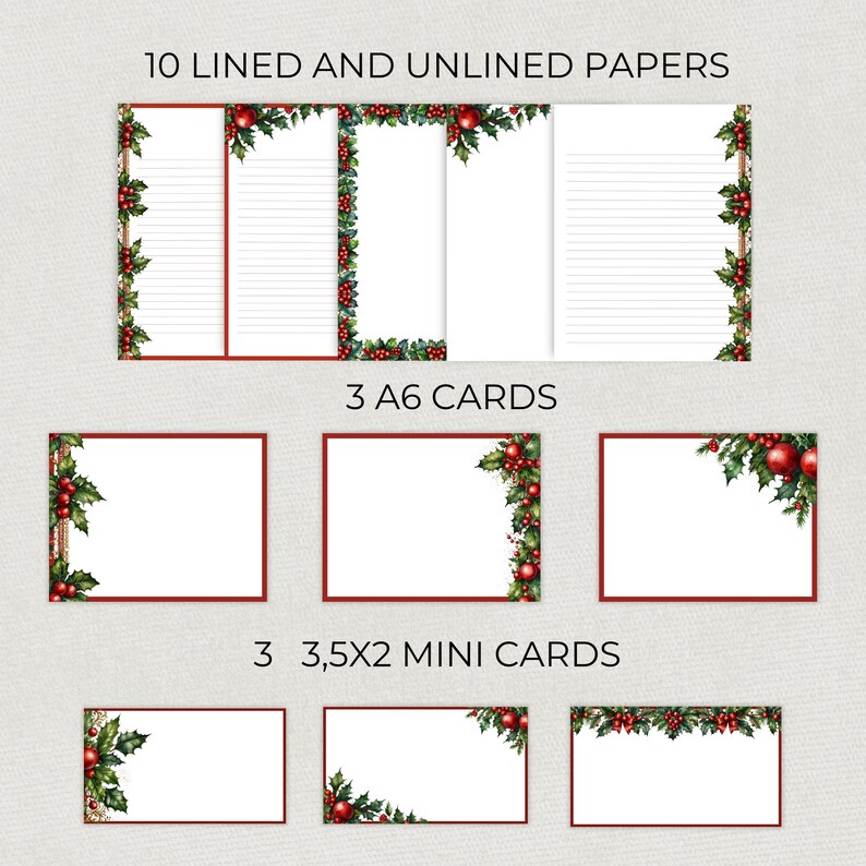 Mistletoe Stationery Bundle, Christmas Letter Writing Set, Holiday Note ...