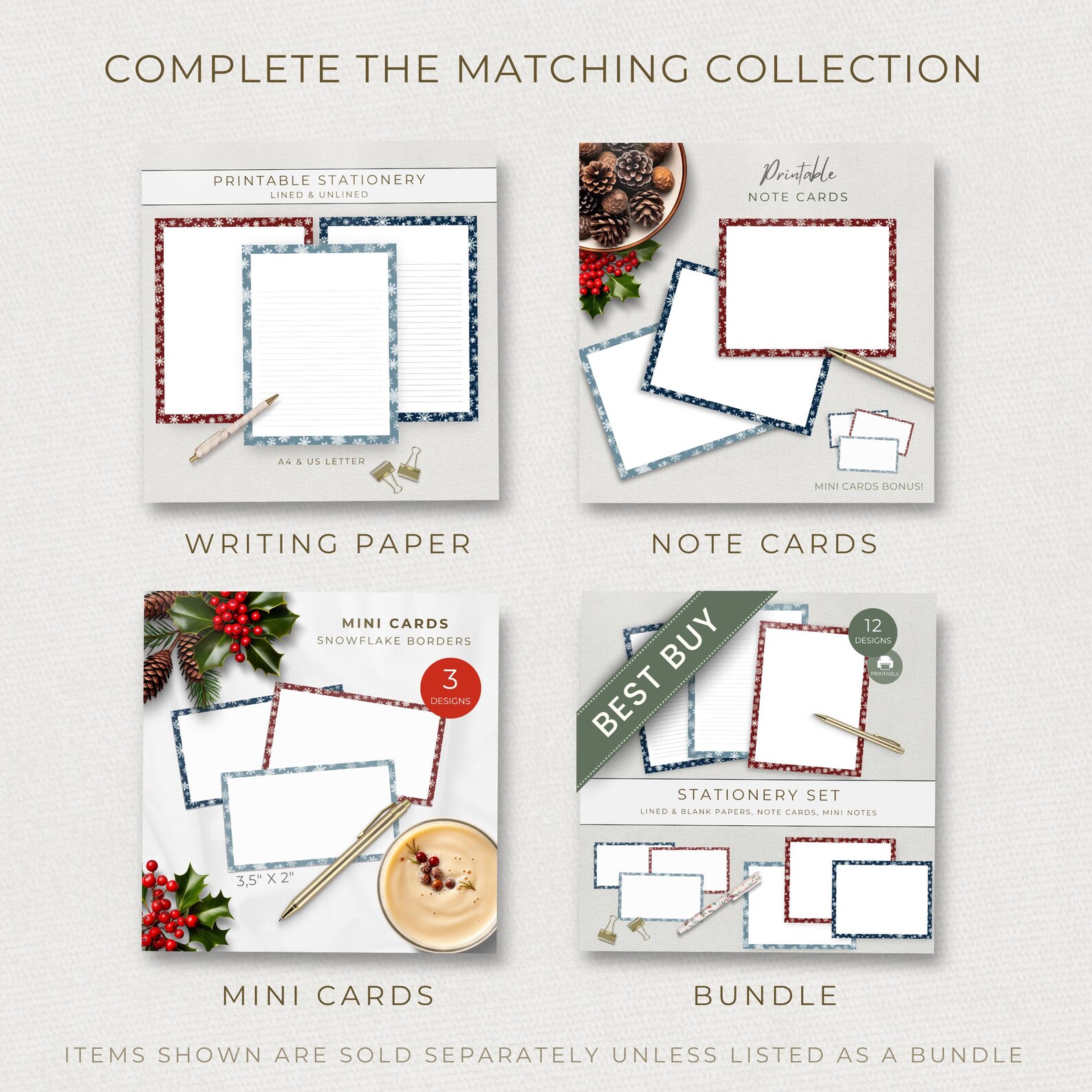 Snowflake Border Letter Writing Set, Printable Stationery, Lined ...