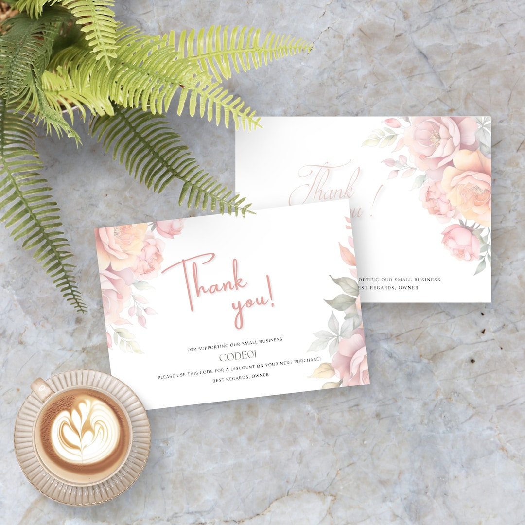 Soft Floral Thank You Note Card Template, Editable Notecard, Instant ...