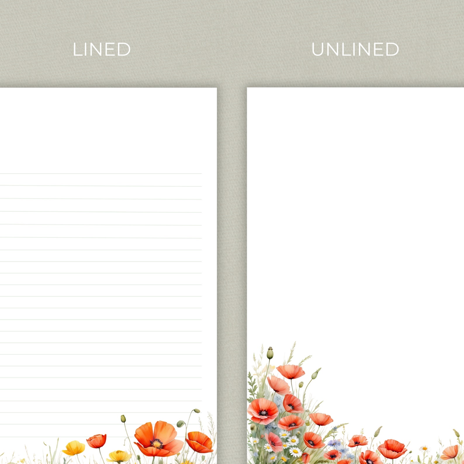 Poppy Letter Writing Set: Printable Stationery Papers (digital Download ...