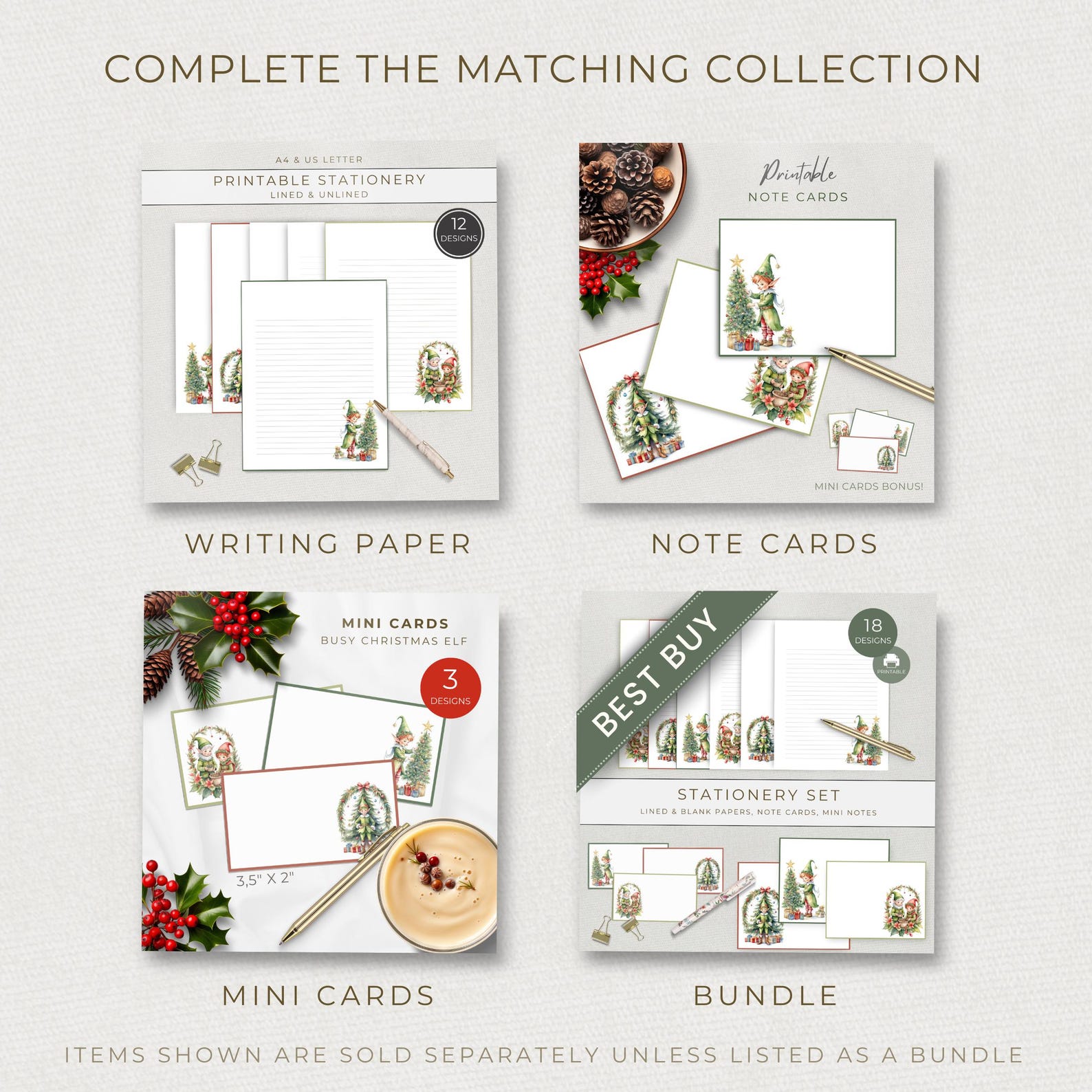 Busy Elf Printable Note Cards Set, Instant Download Christmas ...