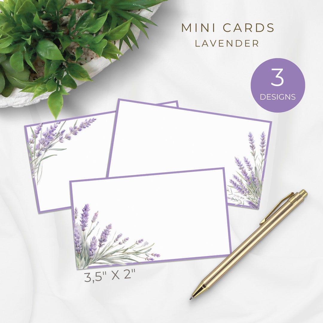 Printable Lavender Note Cards Set, Small Thank You Cards Pack, Mini ...