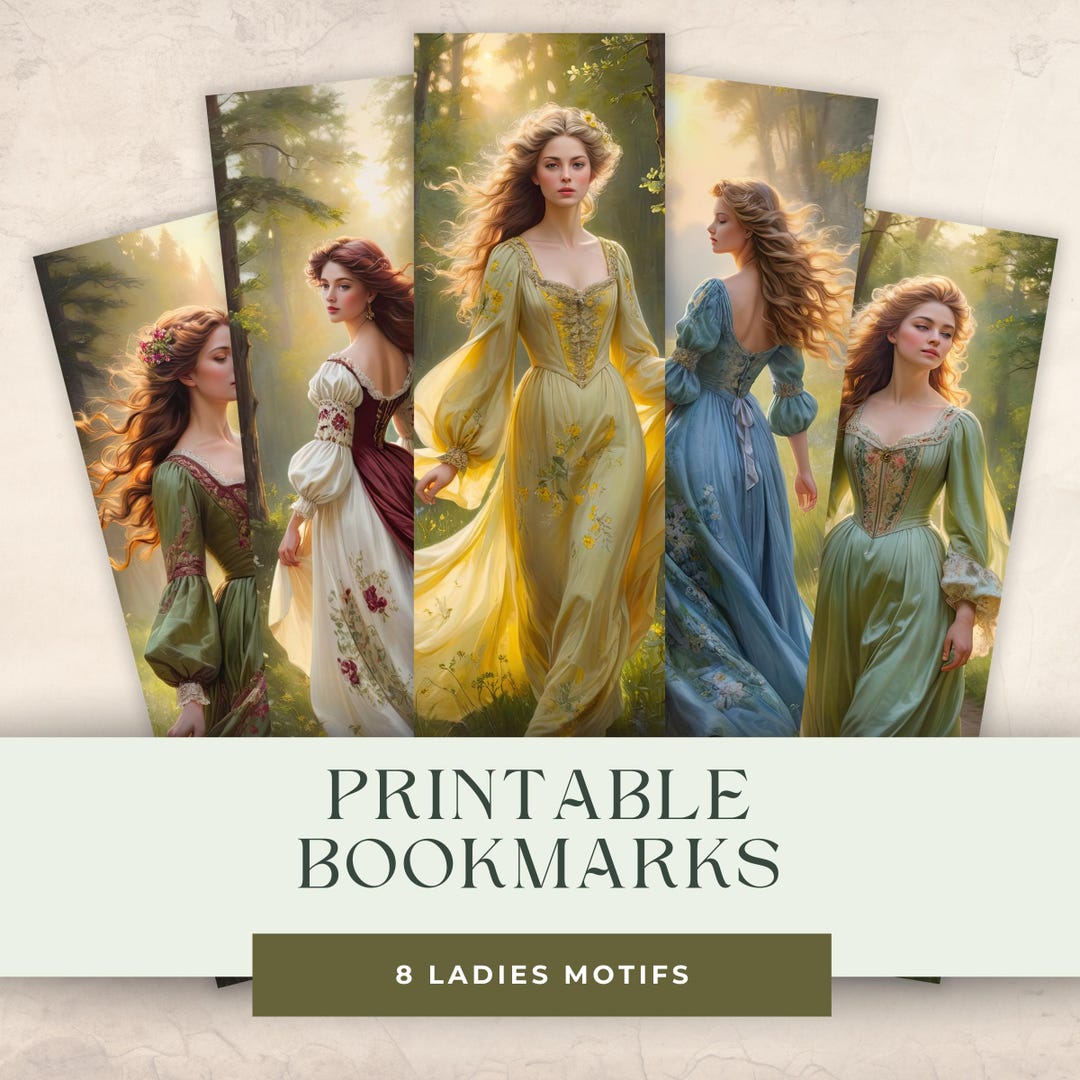 Baroque Women Bookmarks, Instant Download, Elegant Forest Walk, Book ...