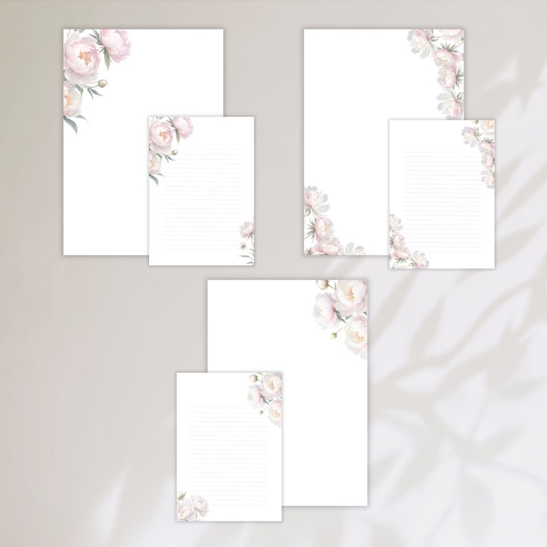 Peony Snail Mail Printable Writing Paper, Lined Stationery Paper, Pen ...