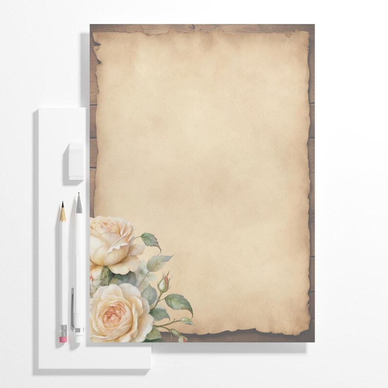 Vintage Rose Stationery Set: Printable Lined Writing Papers (PDF & PNG ...