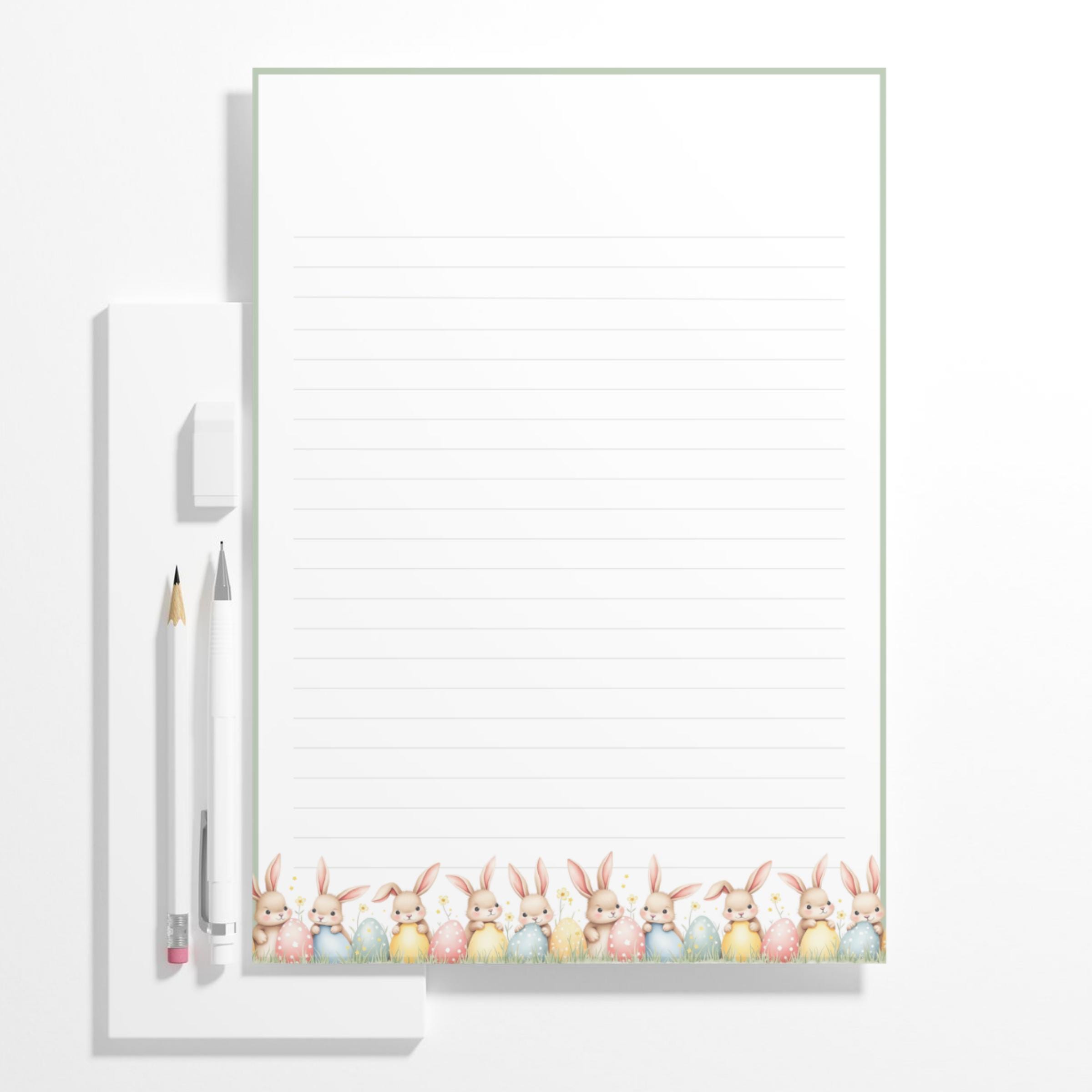 Easter Bunny Printable Writing Paper, Lined and Unlined Letter Writing ...