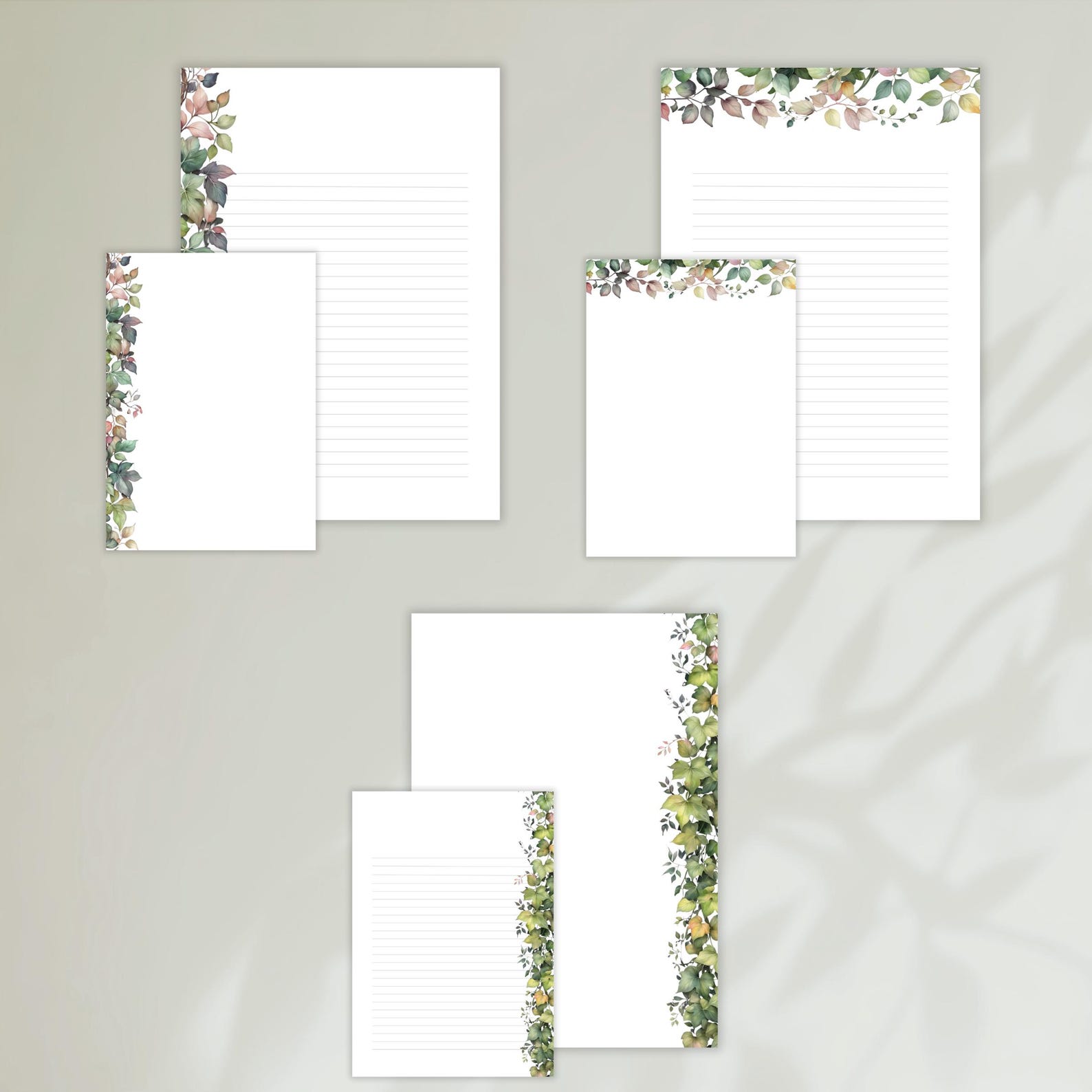 Foliage Vine Printable Stationery Set, Lined Unlined Writing Set ...