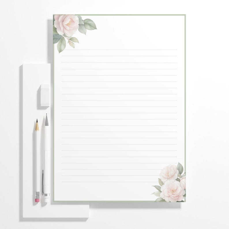 Camellia Floral Printable Stationery Bundle, Writing Paper, Note Cards ...