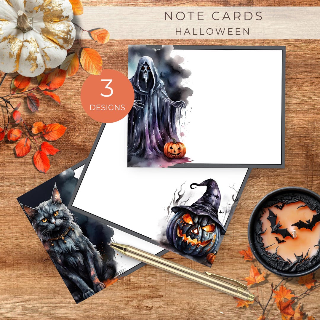 Printable Halloween Note Cards Instant Download, Spooky Thank You Card ...