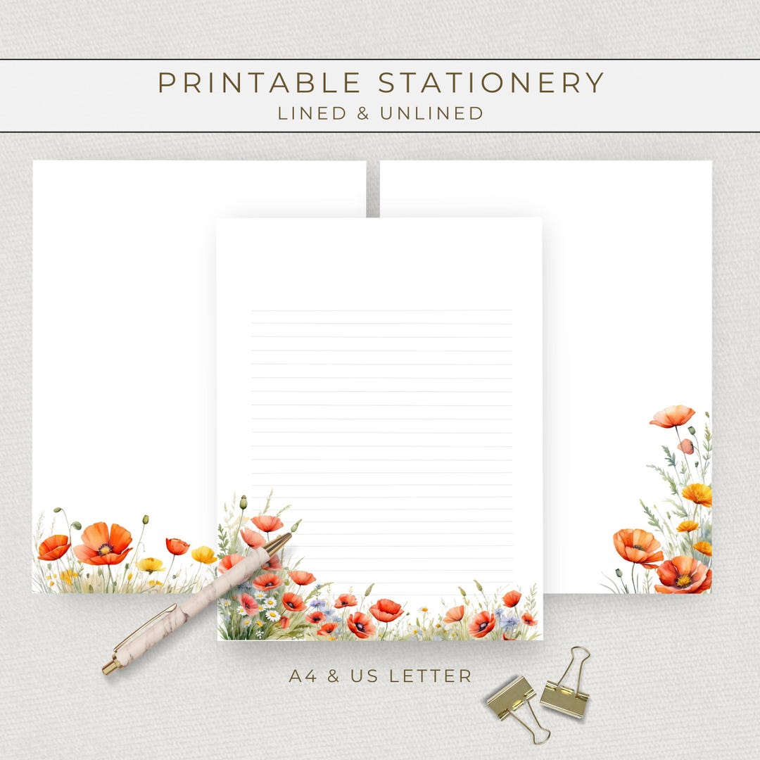 Poppy Letter Writing Set: Printable Stationery Papers (digital Download ...