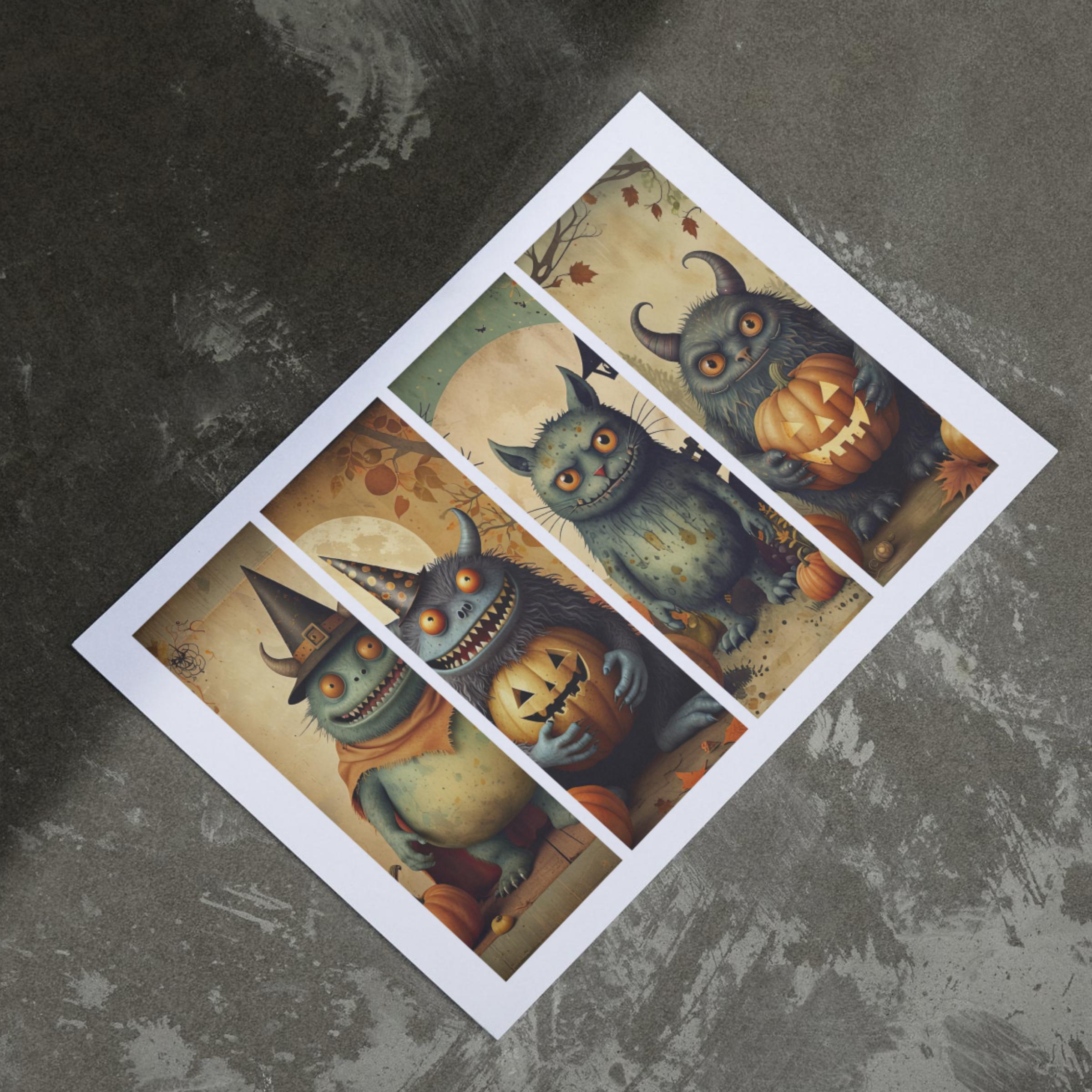 Halloween Monster Bookmarks Printable Stationery, Digital Download Book ...