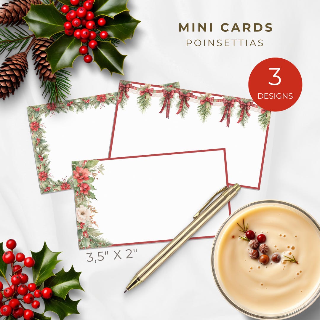 Christmas Border Mini Note Cards, Printable Hang Tags, Favor Tags ...