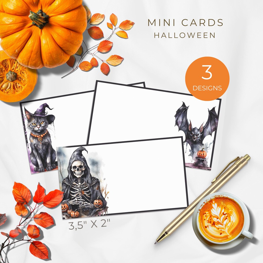 Spooky Halloween Mini Cards Set, Printable Gift Tags, Digital Download ...