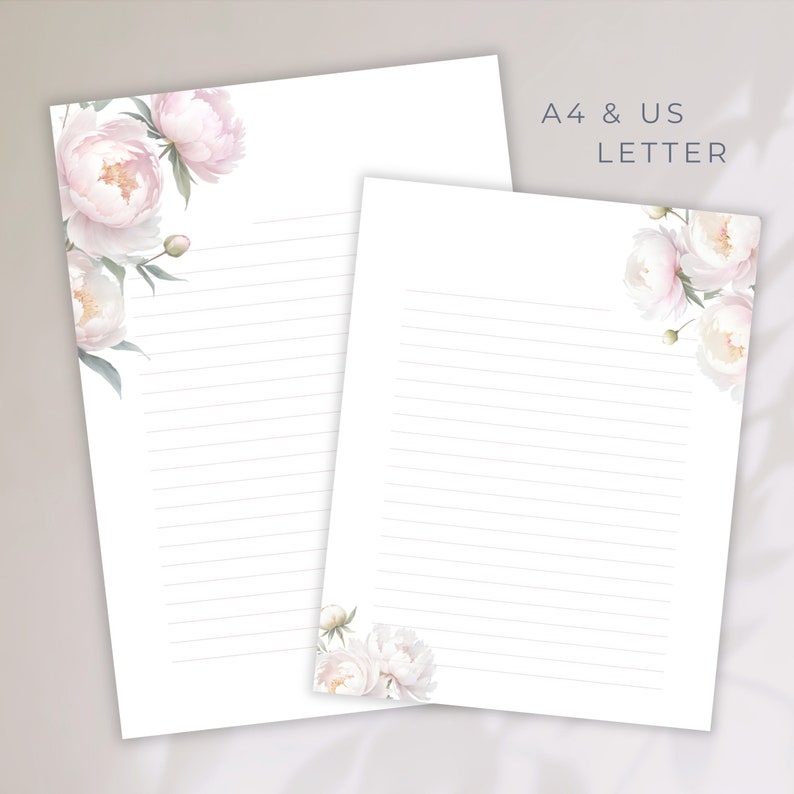 Peony Snail Mail Printable Writing Paper, Lined Stationery Paper, Pen ...