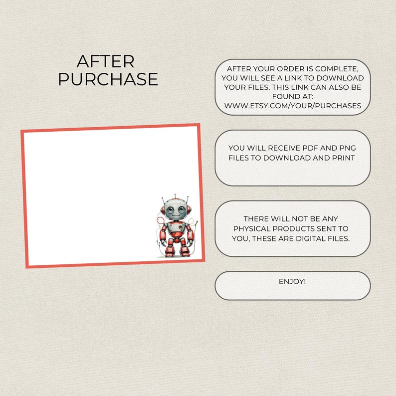Robot Kids Blank Note Cards, Printable Fun Set for Children's Thank You ...