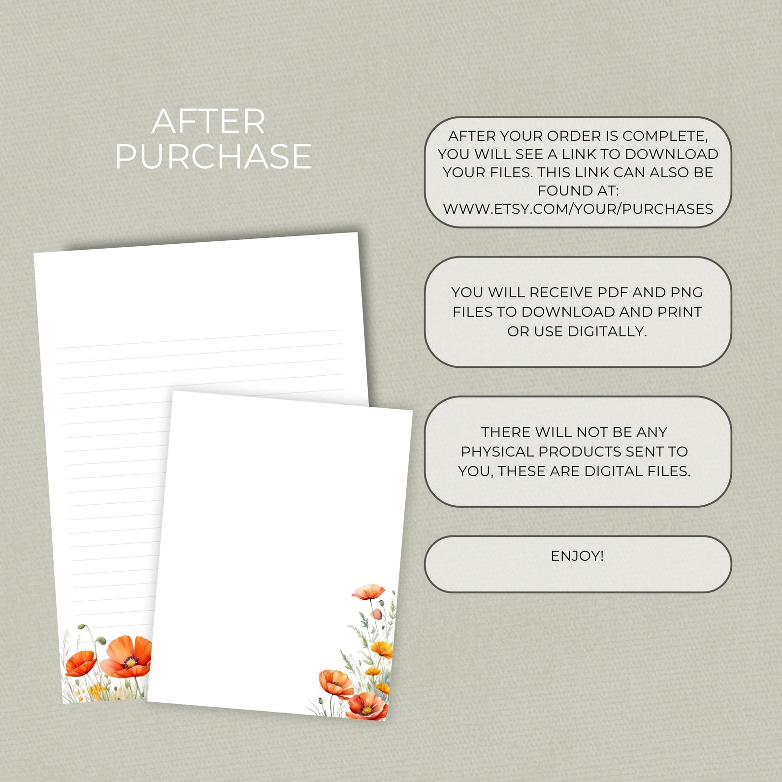 Poppy Letter Writing Set: Printable Stationery Papers (digital Download ...