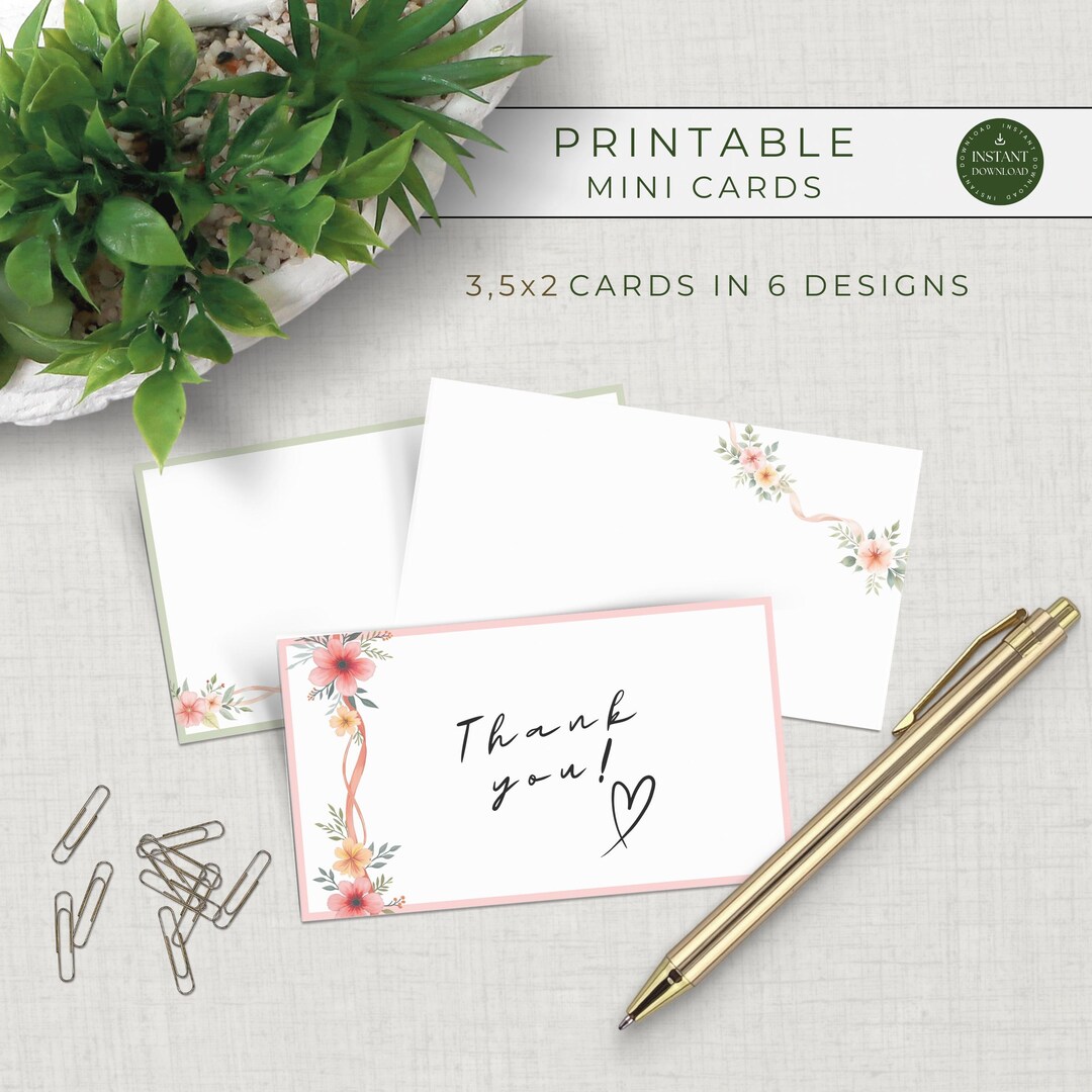 Small Note Cards, Multi-use Cards, Printable Stationery, Mini Florals ...