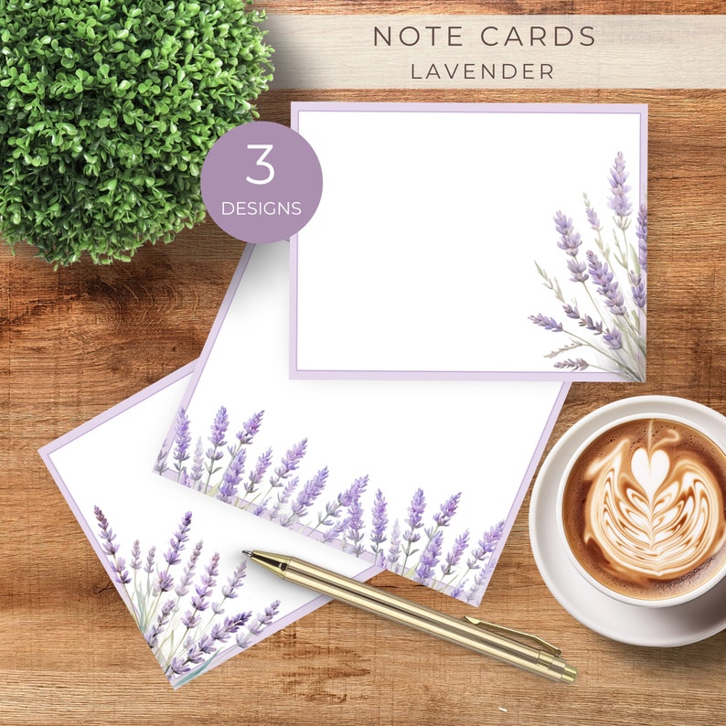 Purple Lavender Flower Note Card, Floral Design, Instant Download ...