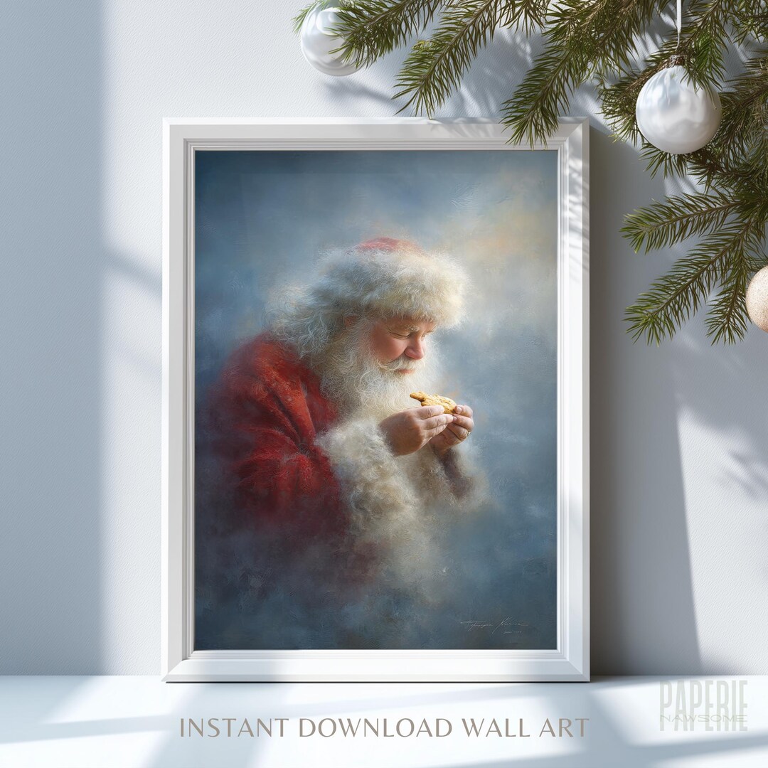 Vintage Christmas Wall Art, Santa Claus Painting, Father Christmas ...