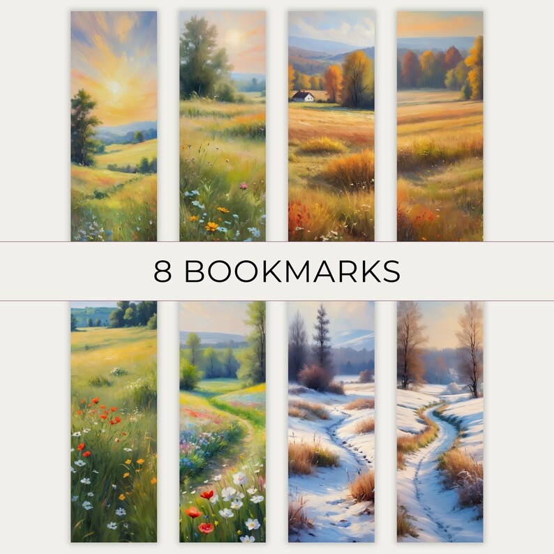 4 Seasons Landscape Bookmarks: Watercolor Nature Art (digital Download ...