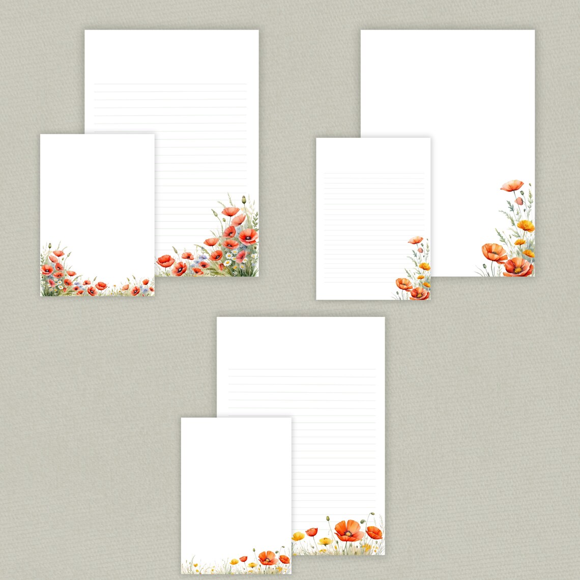 Poppy Letter Writing Set, Printable Stationery Papers, Instant Download ...