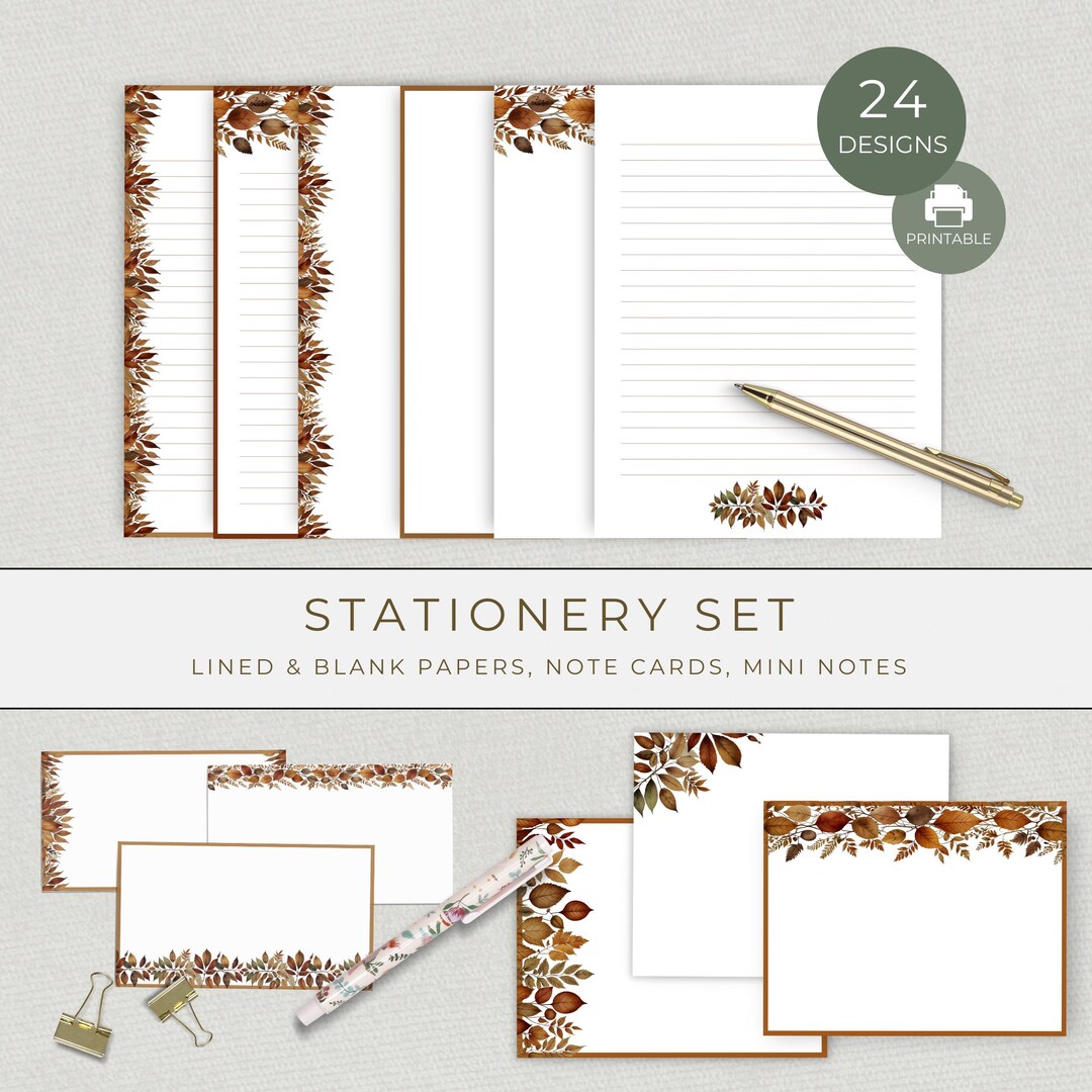 Autumn Foliage Stationery Bundle, Printable Stationery, Mini Note Cards ...