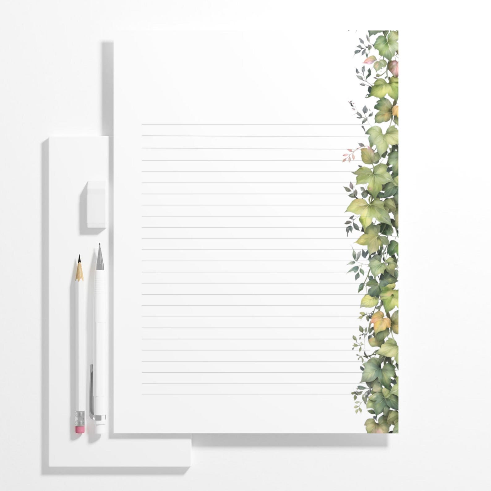 Foliage Vine Printable Stationery Set, Lined Unlined Writing Set ...