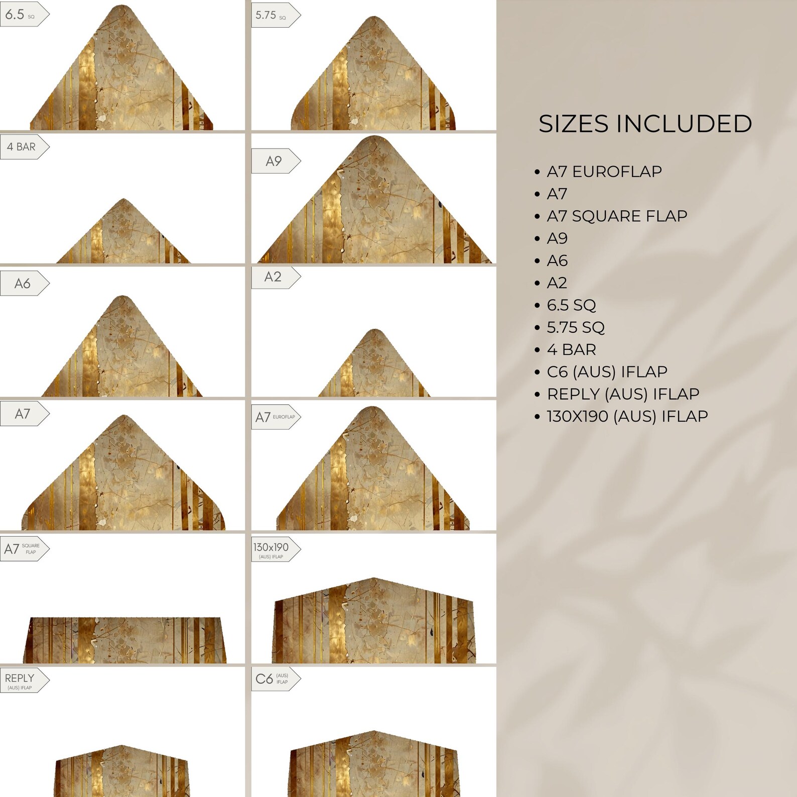 Gold Envelope Liner Instant Download, Printable Stationery Decoration ...