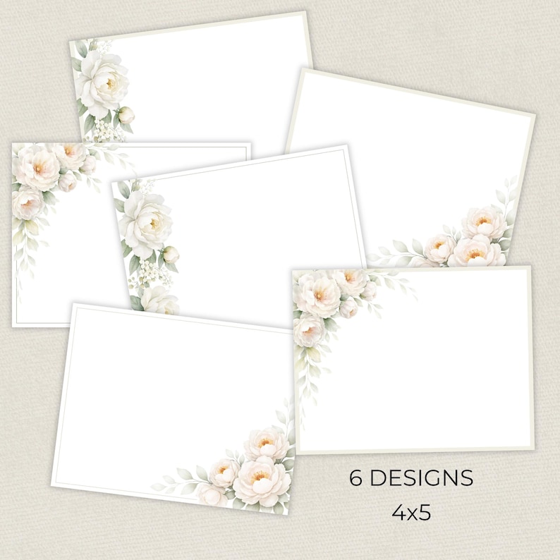 White Peony Blank Note Cards, Soft Pastel Printable Set for Romantic ...
